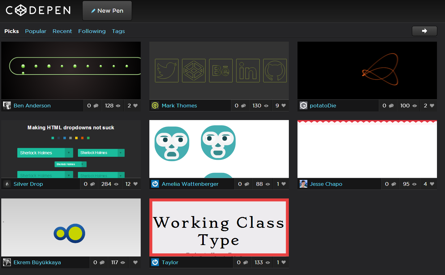 Treehouse student Ben Anderson on front page of Codepen (Example ...